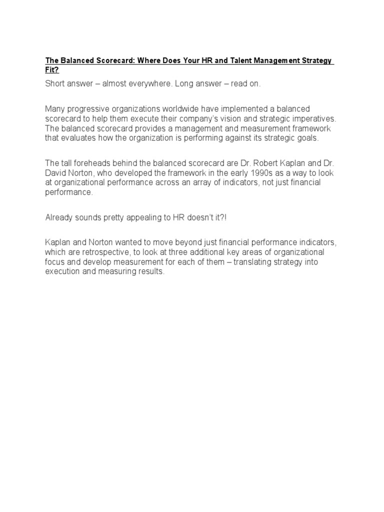 The Balanced Scorecard Where Does Your HR and Talent Management ...