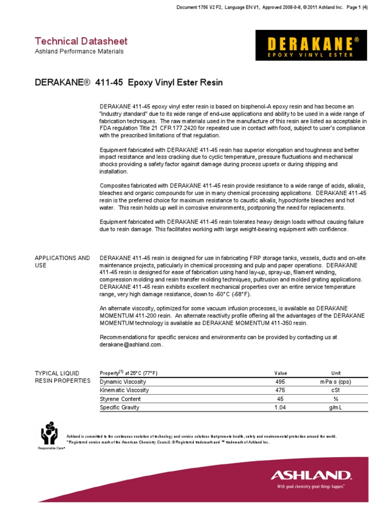 Derakane 411 45 Tds | Epoxy | Strength Of Materials