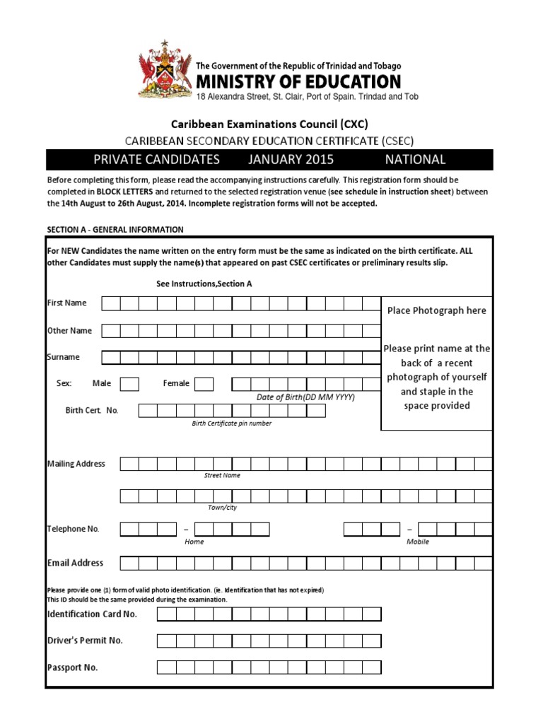 Csec Jan 2015 Application National Form PDF | PDF | Identity Document ...