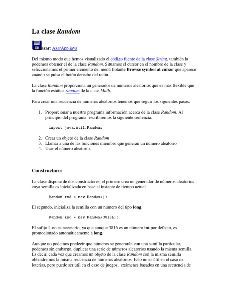 La Clase Random | PDF | Java (lenguaje de programación) | Secuencia