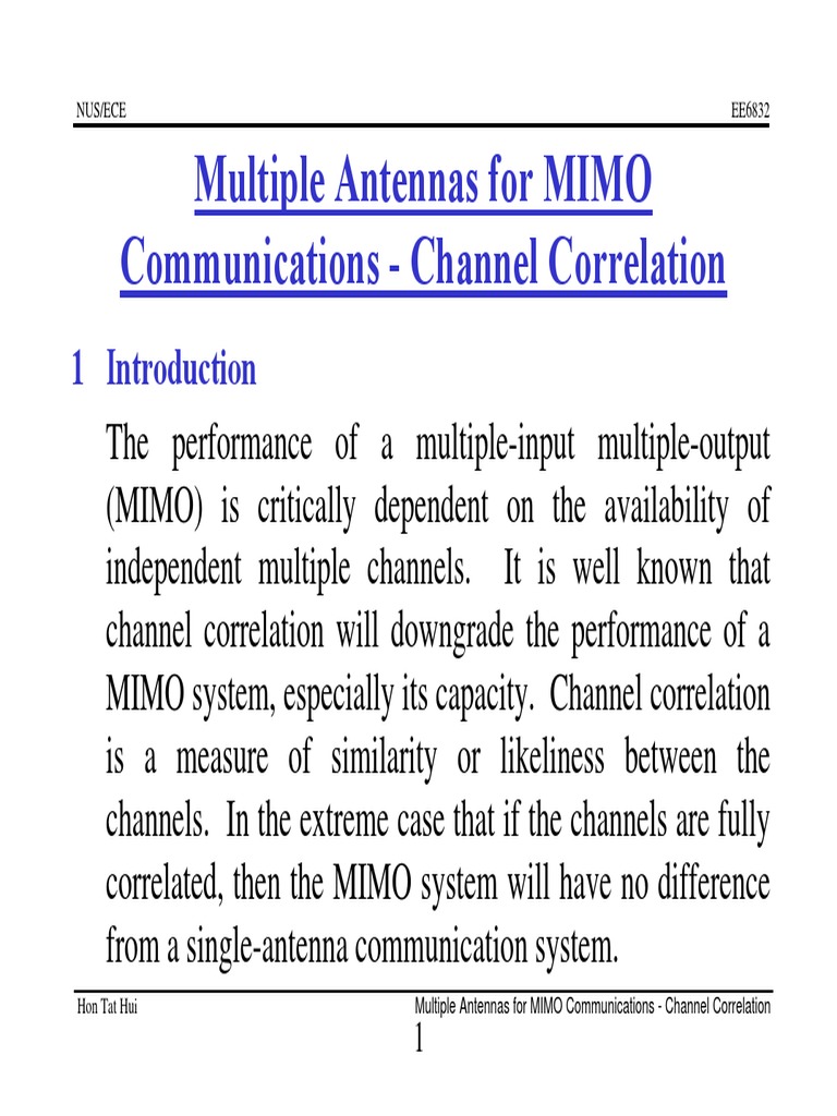 Lecture Notes-Multiple Antennas For MIMO Communications - Channel ...