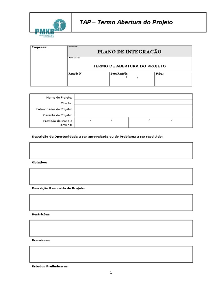 TAP - Termo de Abertura de Projeto (Project Charter) | PDF