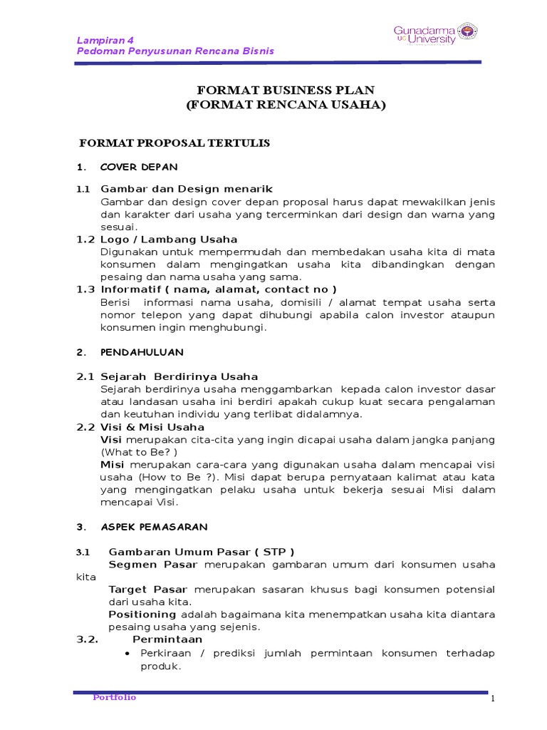 (Contoh) Format Business Plan | PDF