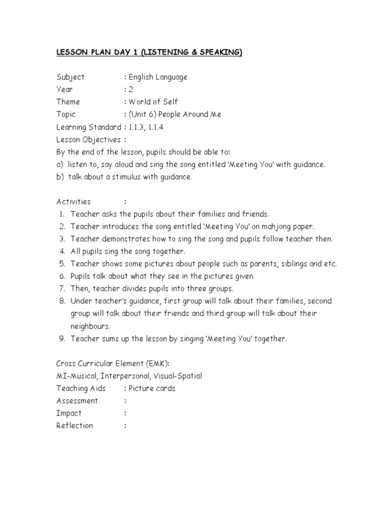 KSSR Yr 2 Lesson Plan Unit 6 | PDF | Lesson Plan | Educational Assessment