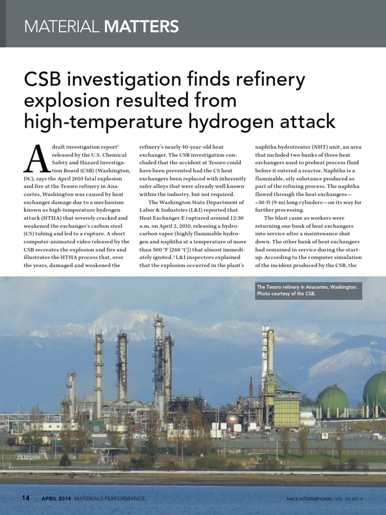 Tesoro Refinery Explosion Due To High-Temperature Hydrogen Attack | PDF ...