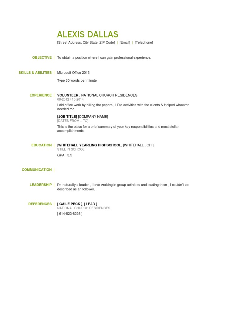 Resume of Alexis Dallas | PDF | Career & Growth