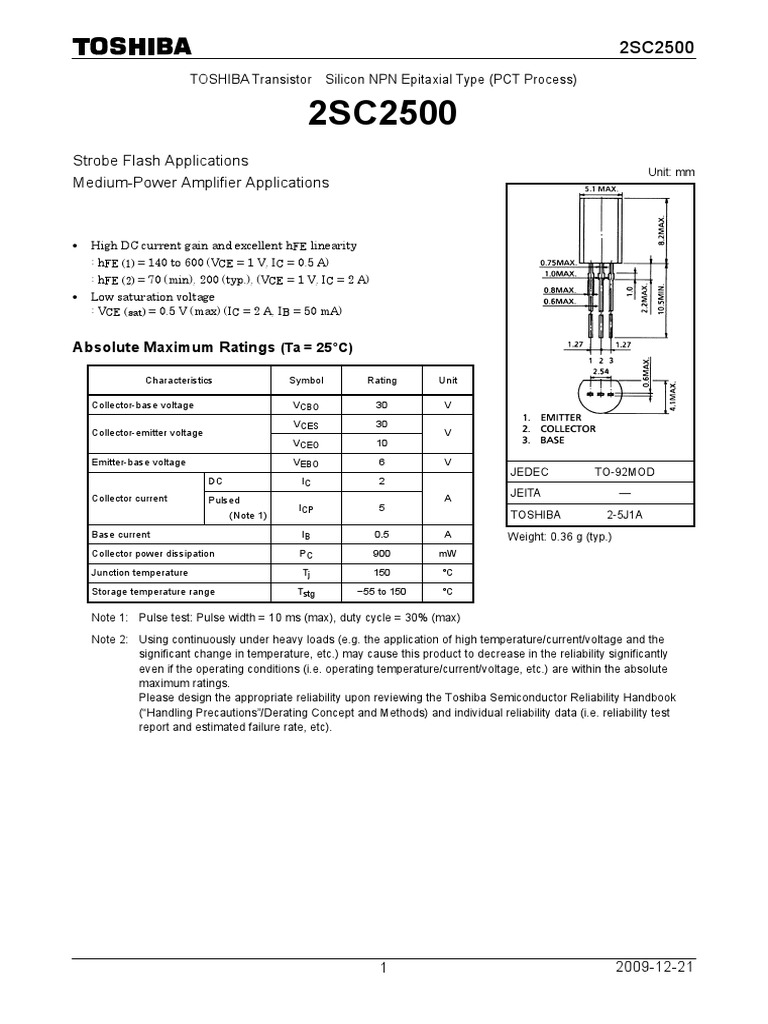 2sc2500 NPN Epitaxial Silicon Transistor | PDF | Bipolar Junction ...