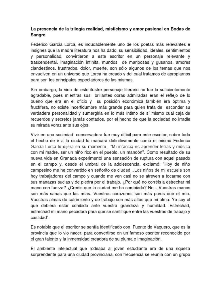 Realidad y amor en Bodas de Sangre | PDF | Federico García Lorca | Amor