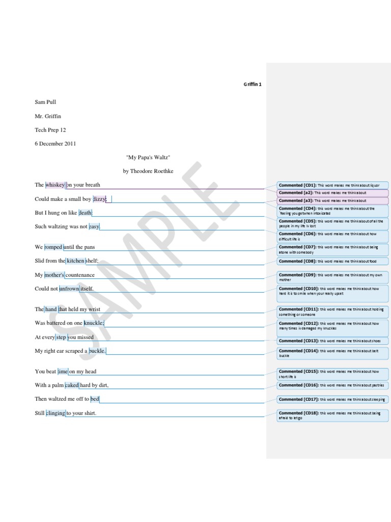 Papas Waltz Connotation Template | PDF