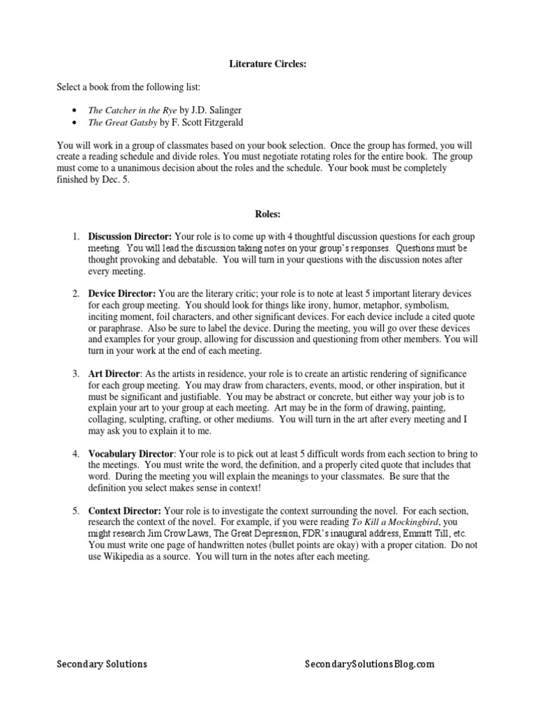 Literature Circles Role Guidelines | PDF | Citation