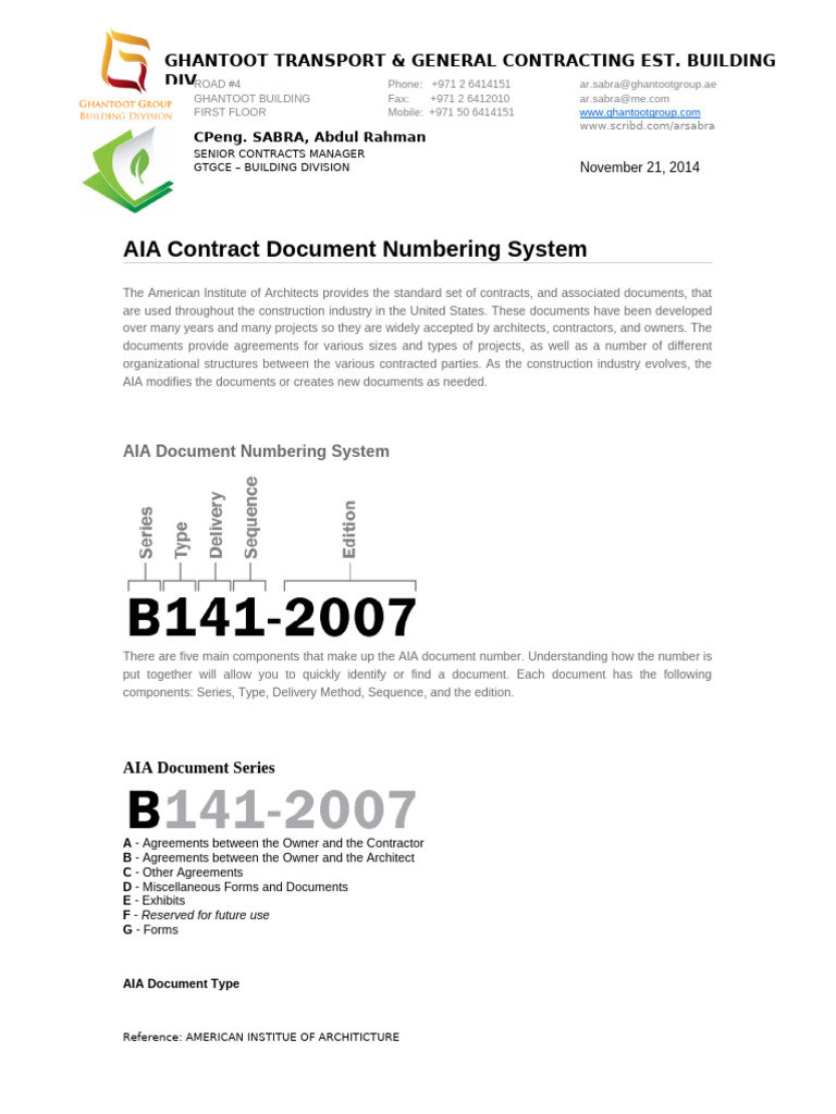 AIA Contract Document Numbering Guide | PDF | Real Estate ...