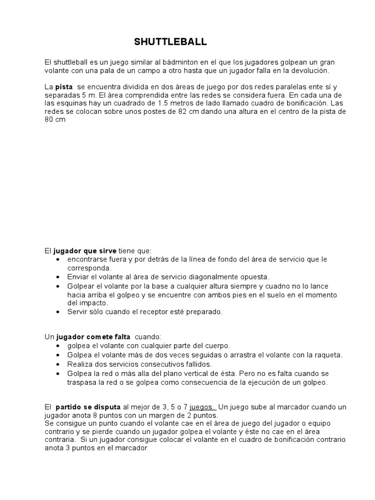 Reglamento de Shuttleball | PDF