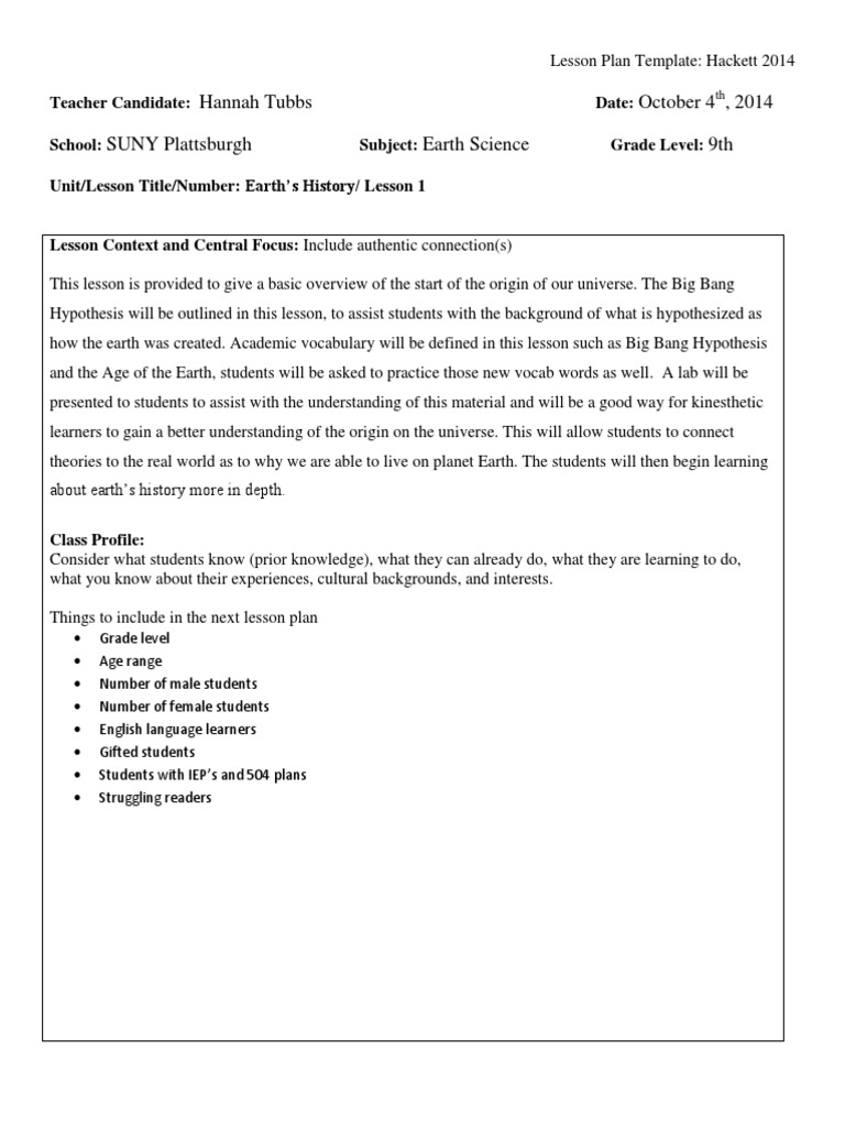 Creation of The Earth-Lesson Plan 1 | PDF | Universe | Lesson Plan