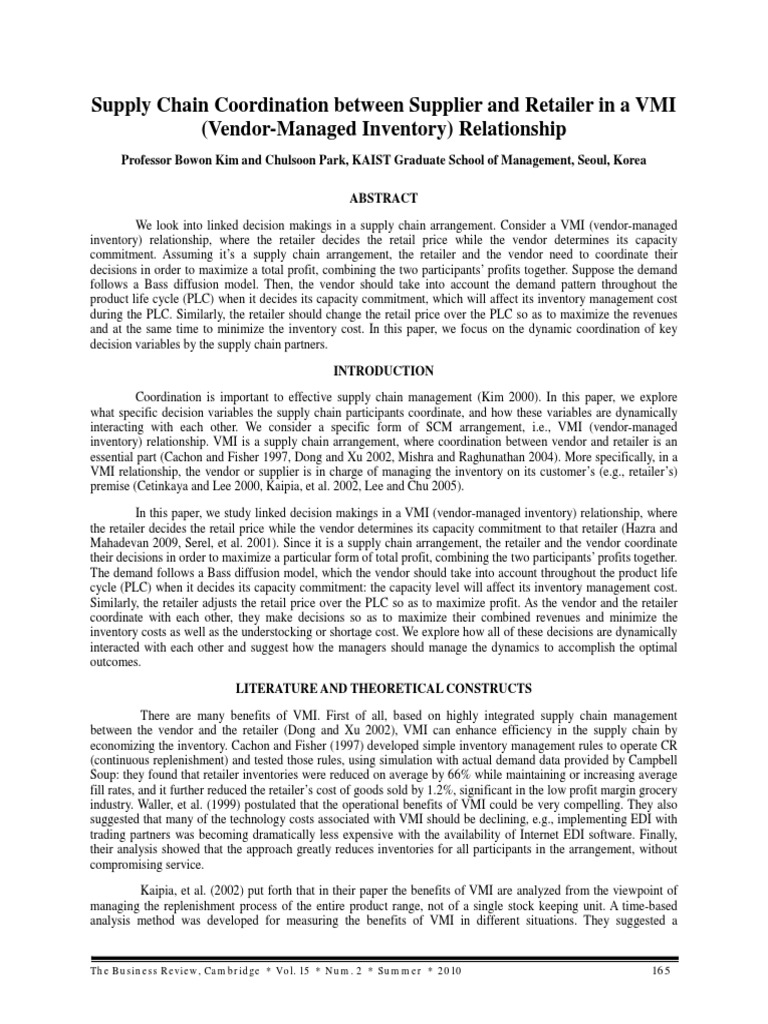 Supply Chain Coordination Between Supplier and Retailer in A VMI ...