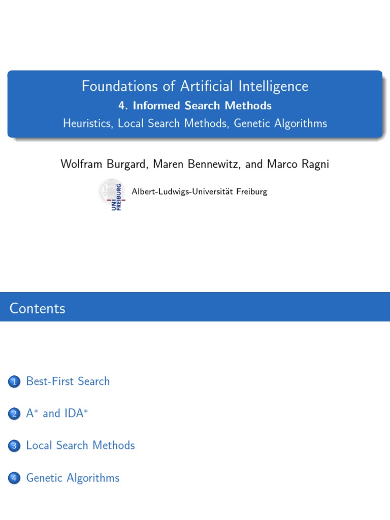 Foundations of Artificial Intelligence: 4. Informed Search Methods ...