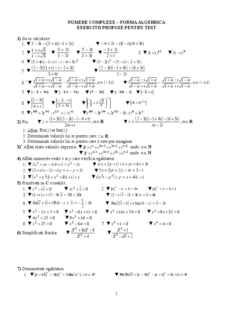Nr. Complexe-Exercitii Pentru Test | PDF
