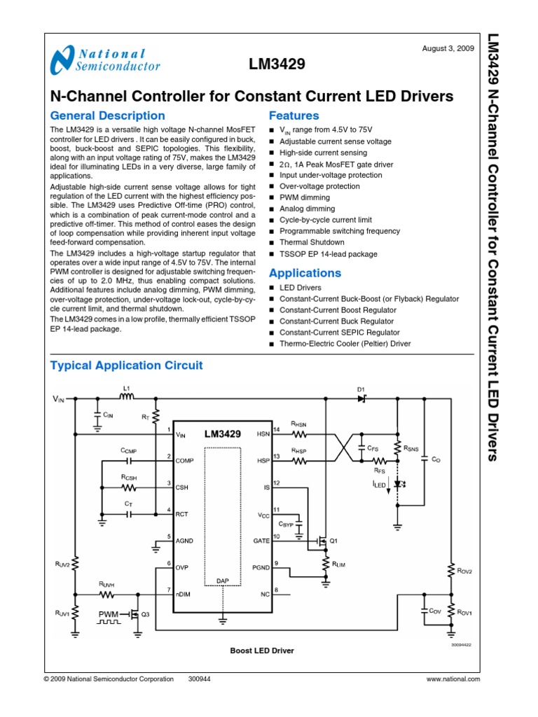 Datasheet LM3429 | PDF | Capacitor | Field Effect Transistor