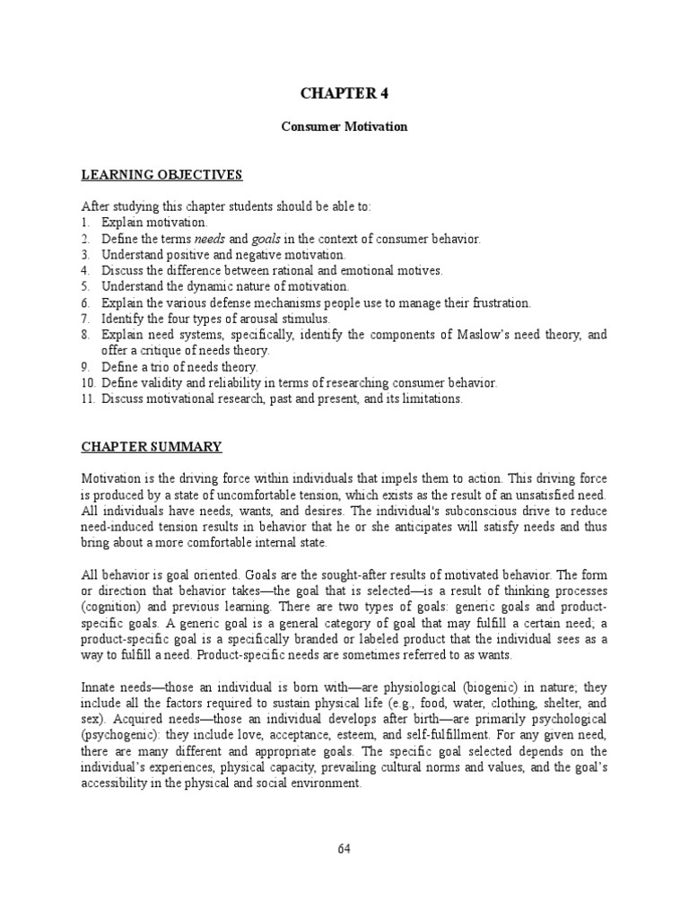 Notes On Consumer Motivation | PDF | Motivation | Motivational