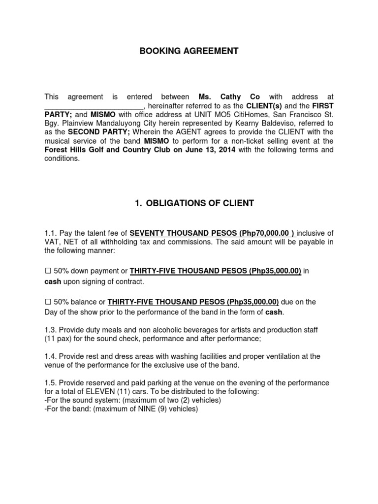 Booking Agreement | PDF | Common Law | Government