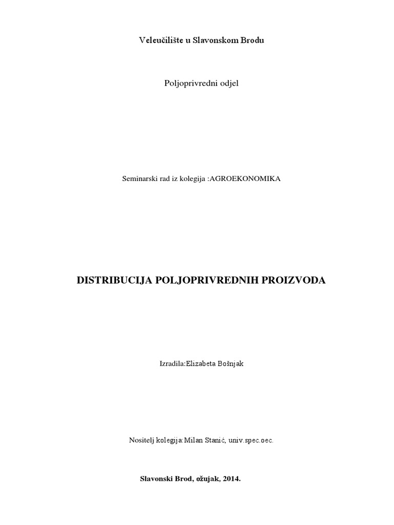 Distribucija Poljoprivrednih Proizvoda | PDF
