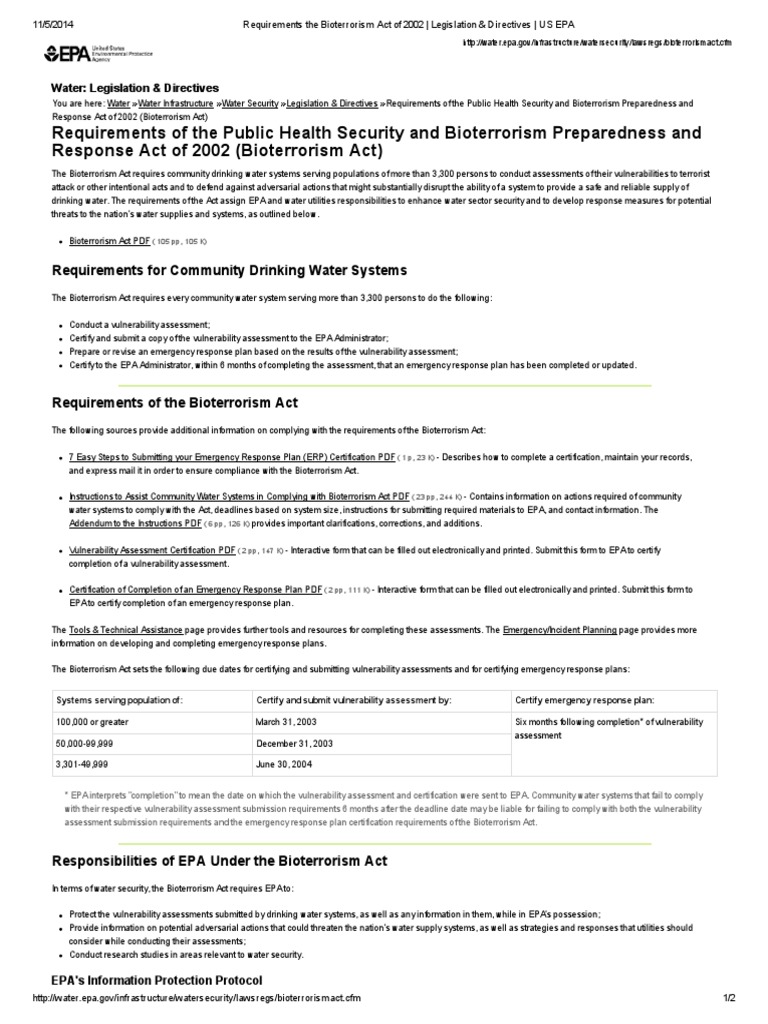 Bioterrorism Act Water Security Requirements | PDF | Bioterrorism ...