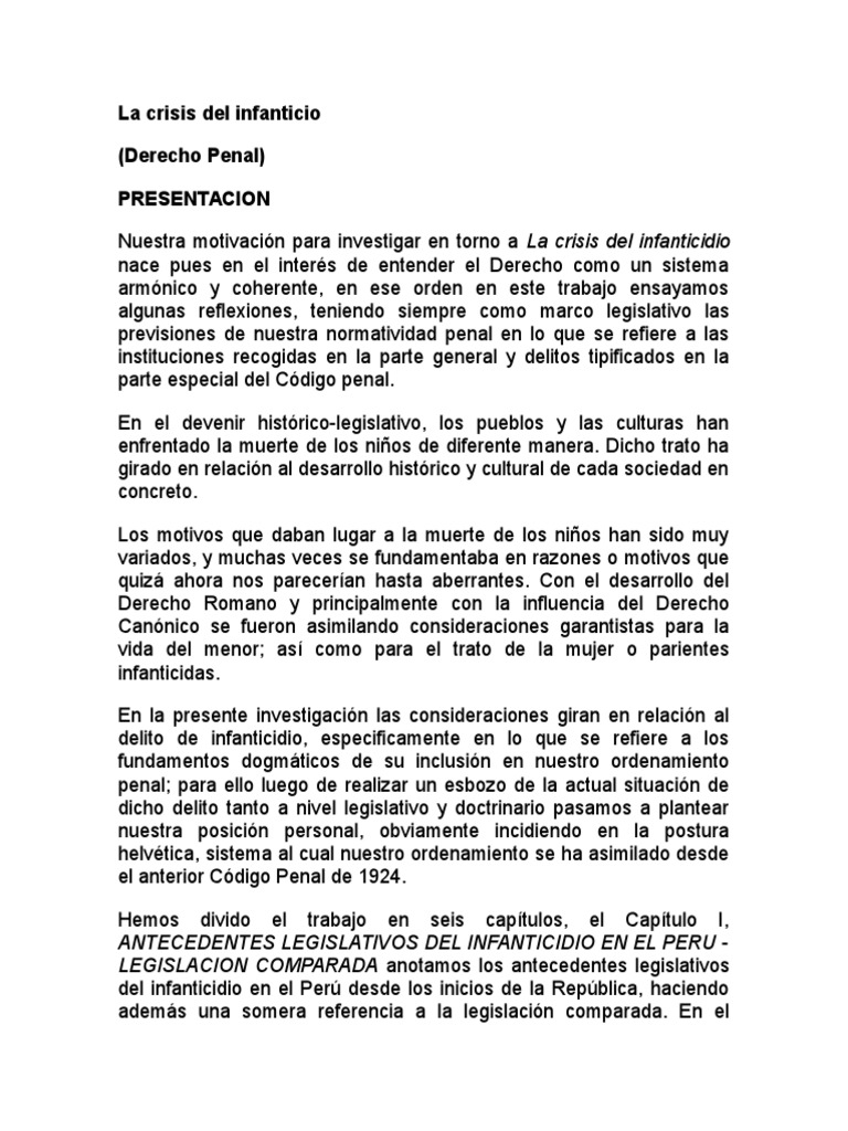 El Infanticidio | PDF | Delito | Derecho penal
