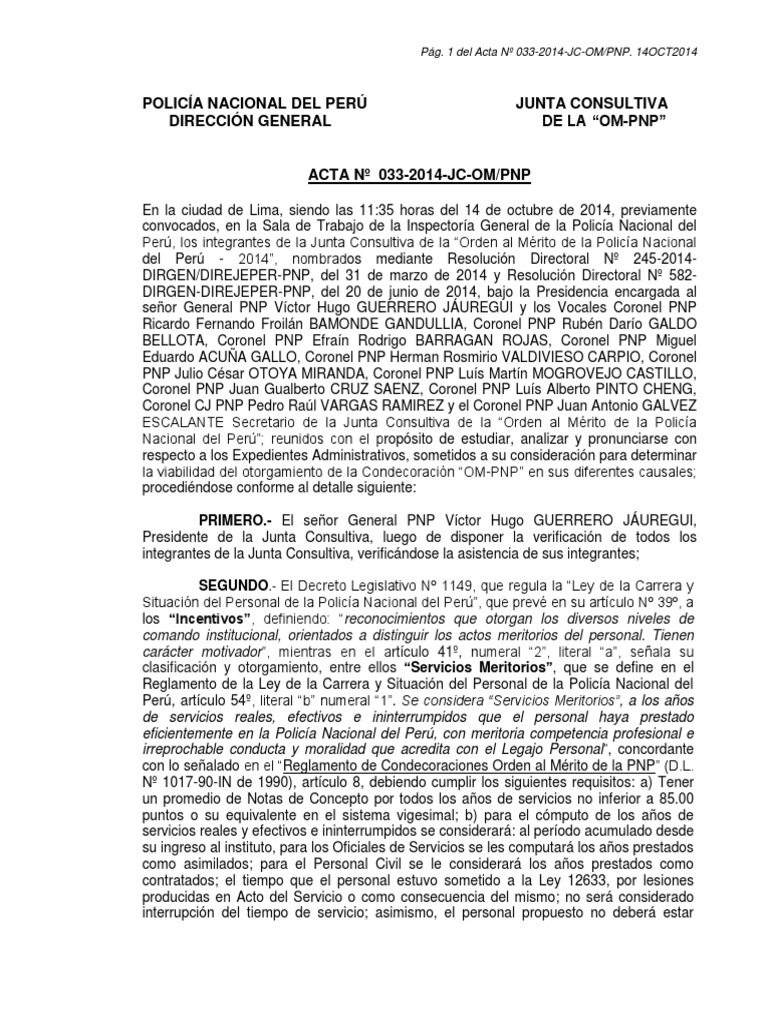 Acta #033-2014 - Oficiales PNP - Desestimado | PDF