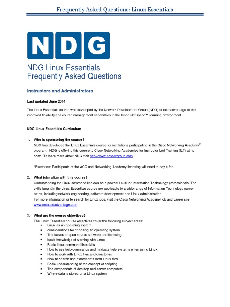 NDG Linux Essentials FAQs | Linux | Computer File