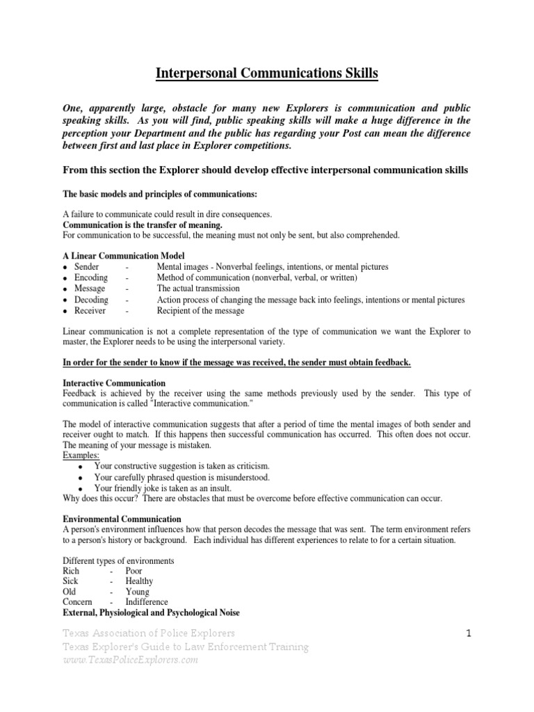 Interpersonal Communications Skills | PDF | Interpersonal Communication ...