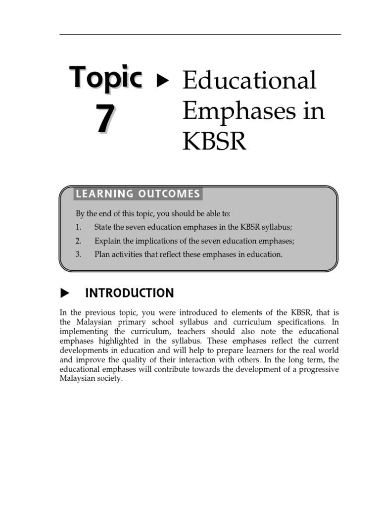 Topic 7 Educational Emphases in KBSR | PDF | Educational Technology ...