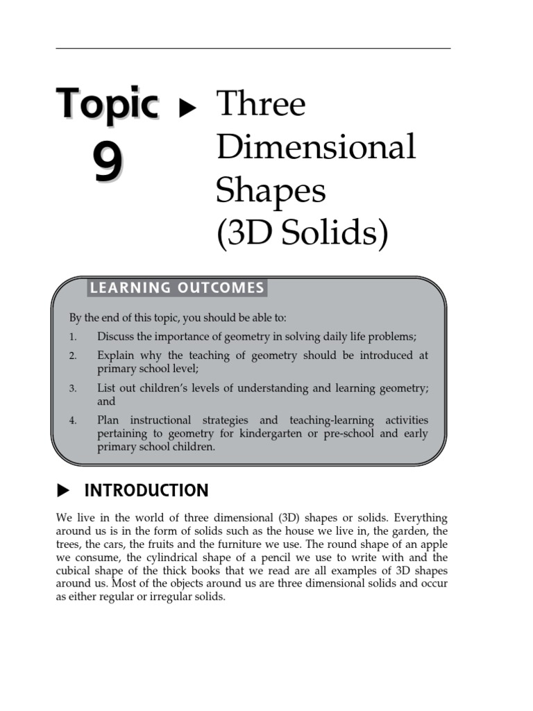 Topic 9 Three Dimensional Shapes (3D Solids) PDF | PDF | Geometry | Shape