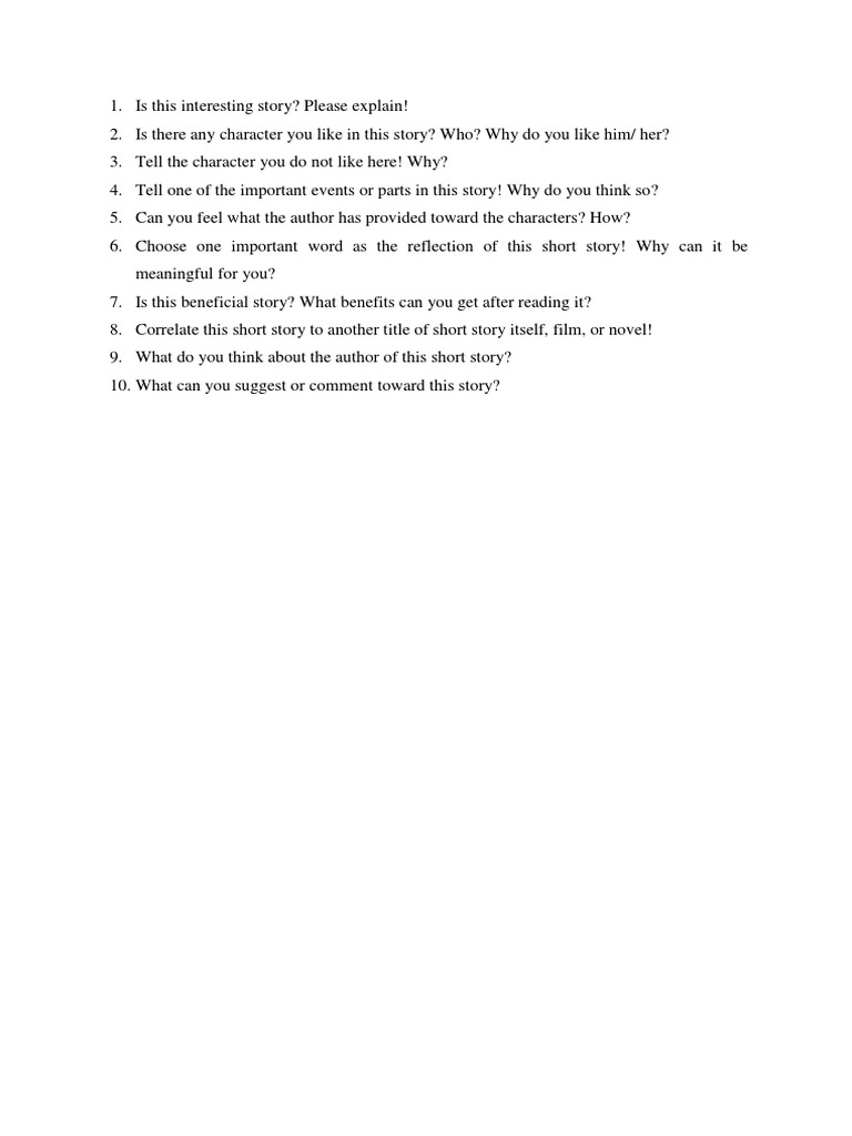 Homework Questions on Short Story Analysis | PDF