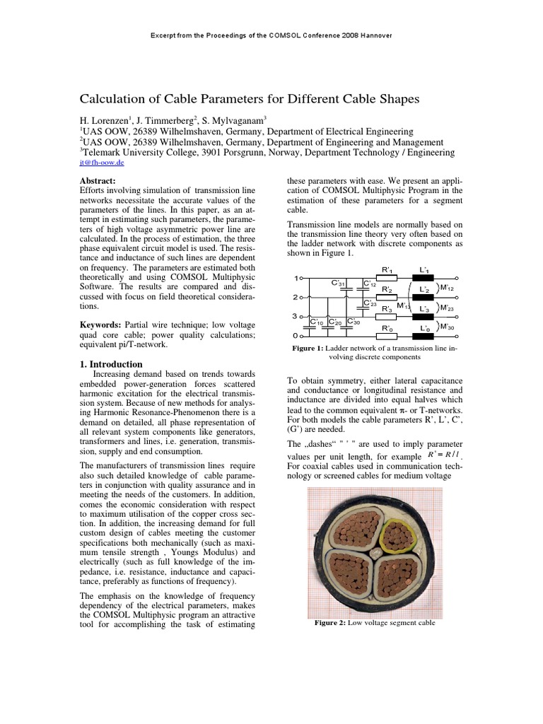 Calculation of Cable Parameters For Different Cable Shapes | PDF ...