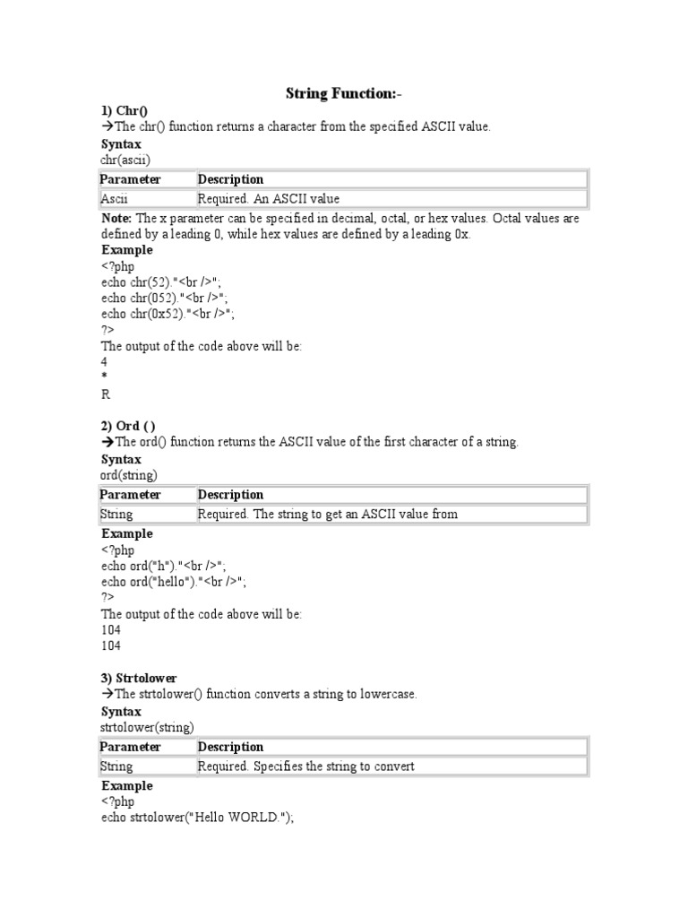 String Function Pdf Php Parameter Computer Programming 