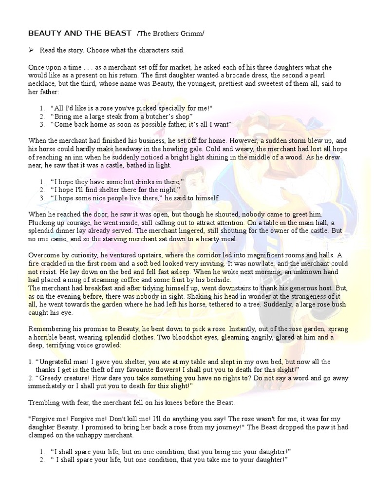 Grimm's Beauty and the Beast Summary | PDF | Mystery, Thriller & Crime ...