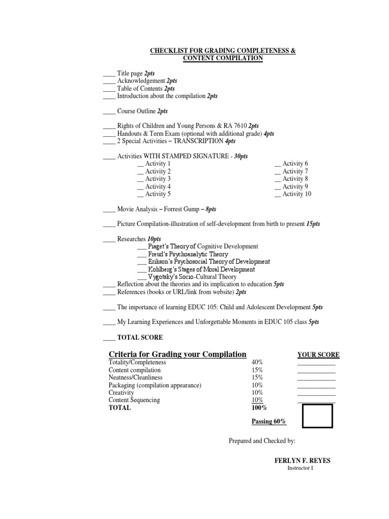 Checklist For Grading Completeness & Content Compilation | PDF