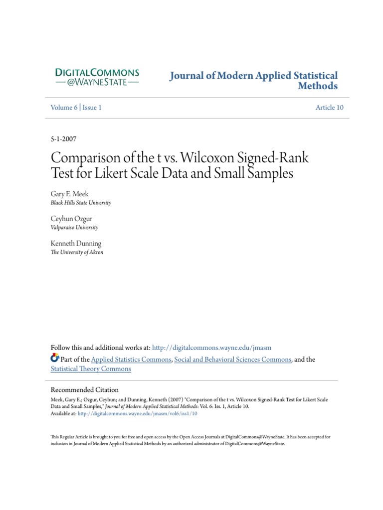 Comparison of T vs. Wilcoxon Signed Rank Test | PDF | Student's T Test ...