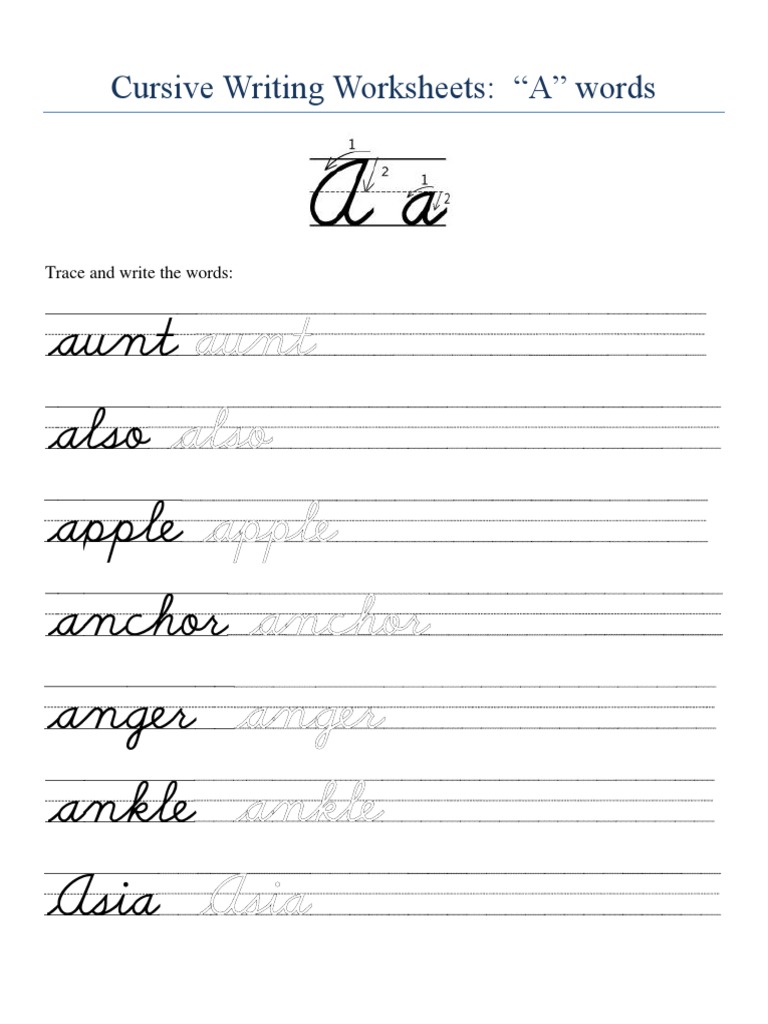 Grade 2 Cursive Writing Worksheets | PDF