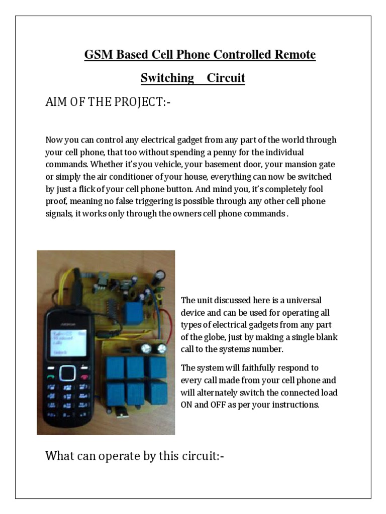 GSM Based Cell Phone Controlled Remote Switching Circuit | PDF ...