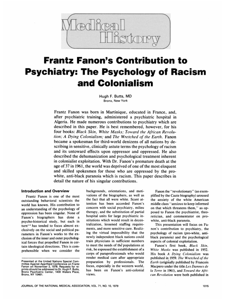Frantz Fanon's Contribution To Psychiatry The Psychology of Racism and ...
