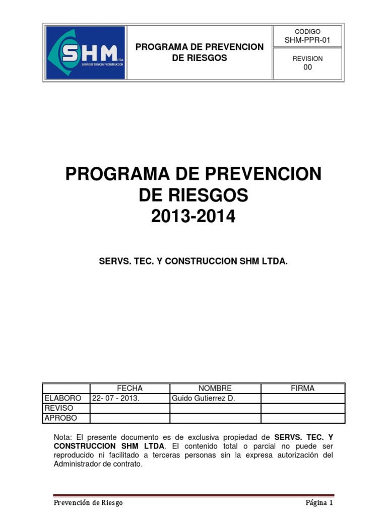 Plan o Programa de Prevencion de Riesgo | PDF | Derecho laboral | La seguridad