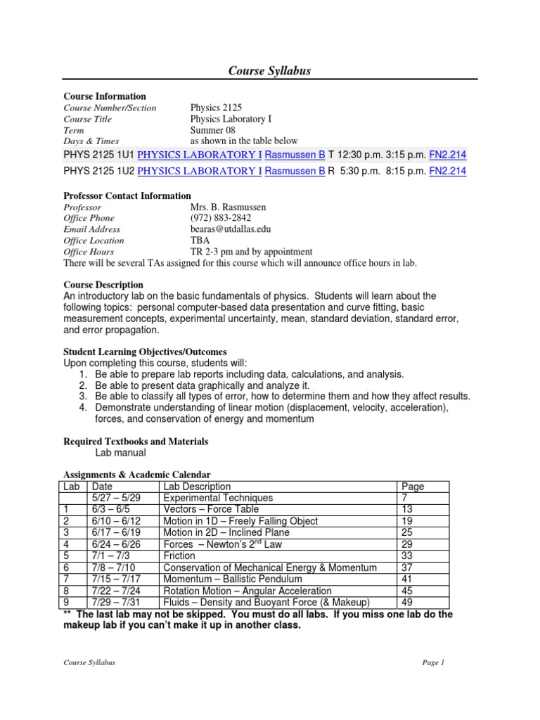 UT Dallas Syllabus For Phys2125.1u1.08u Taught by Beatrice Rasmussen ...