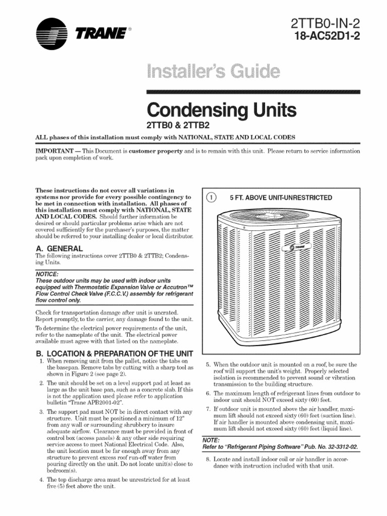 Installer's Guide For Condensing Units: 2TTB0 & 2TTB2 | PDF ...