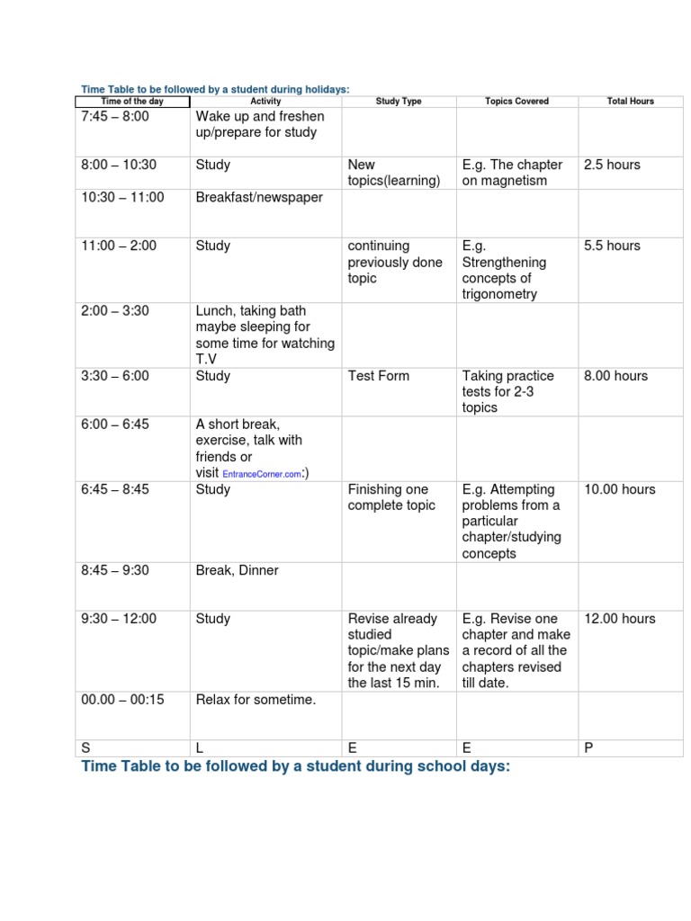 IIT Study Timetable for Students | PDF | Language Arts & Discipline