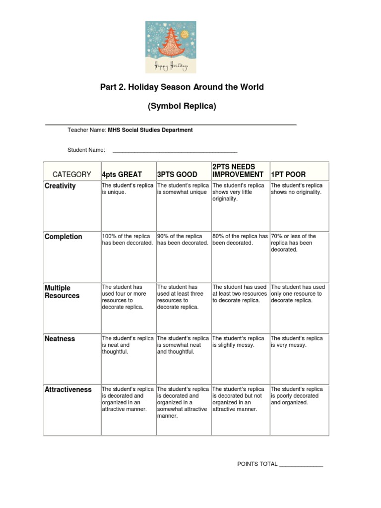 Holiday Season Project Evaluation Rubric | PDF