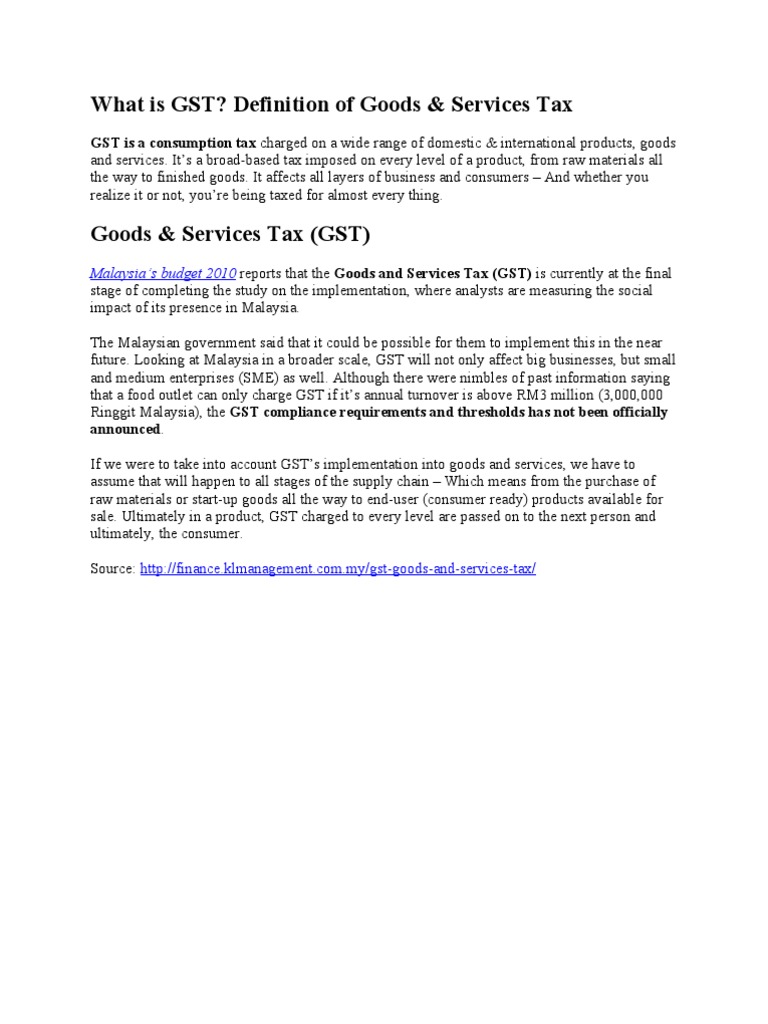 What Is GST? Definition of Goods & Services Tax | PDF | Value Added Tax ...