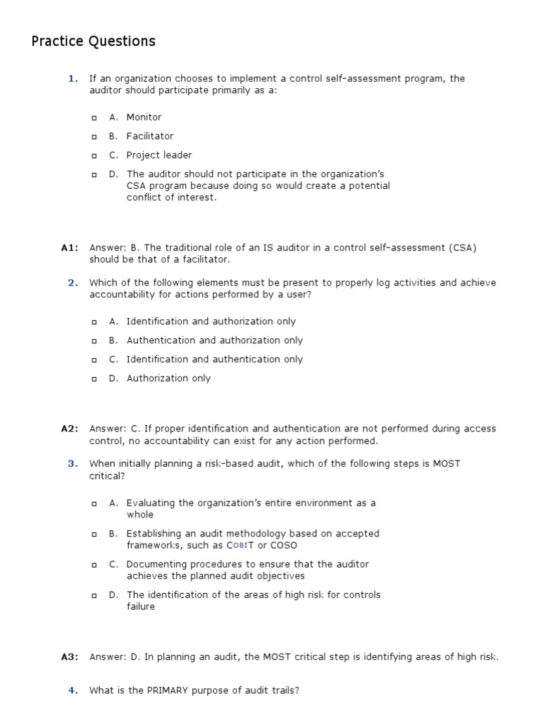 Cisa Exam Practice Exam Chp 01 Pdf Audit Risk