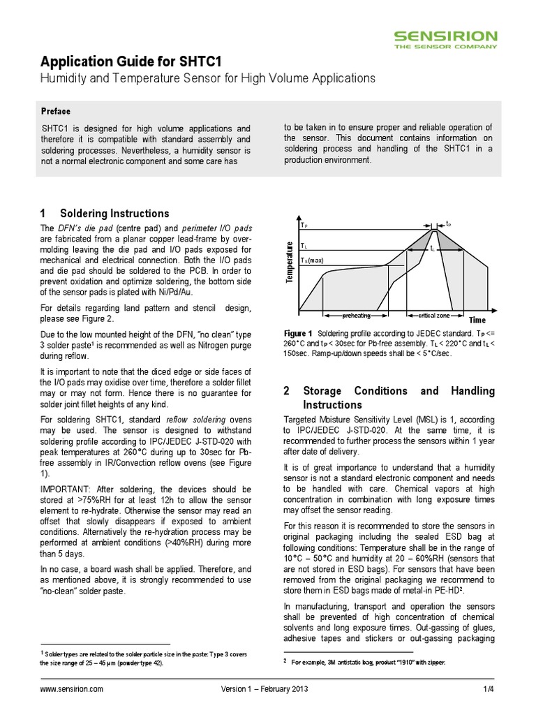 Sensirion Humidity SHTC1 Application Guide | Download Free PDF | Soldering | Electrostatic Discharge