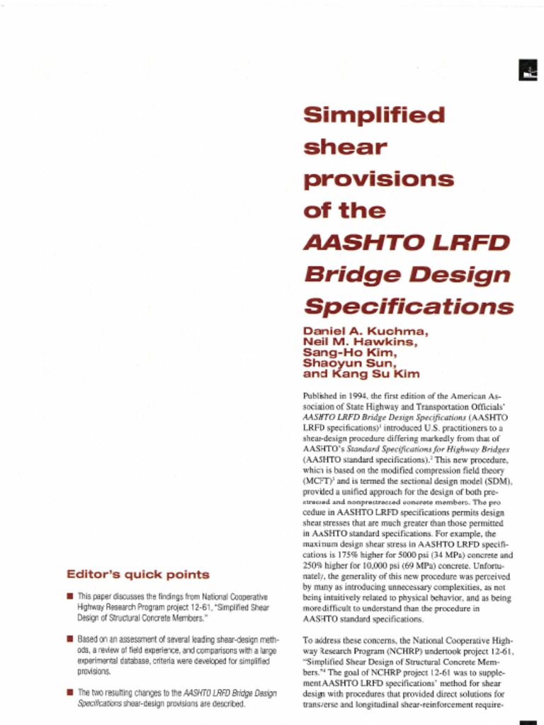 Simplified Shear Provisions of The AASHTO LRFD Bridge Design ...