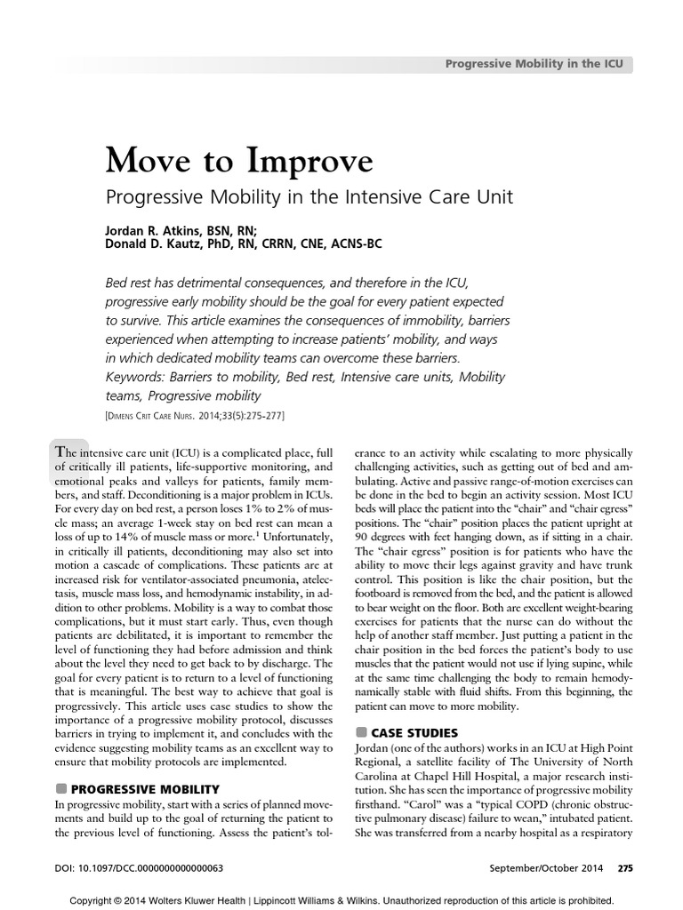 Move To Improve Progressive Mobility in ICU | Download Free PDF ...